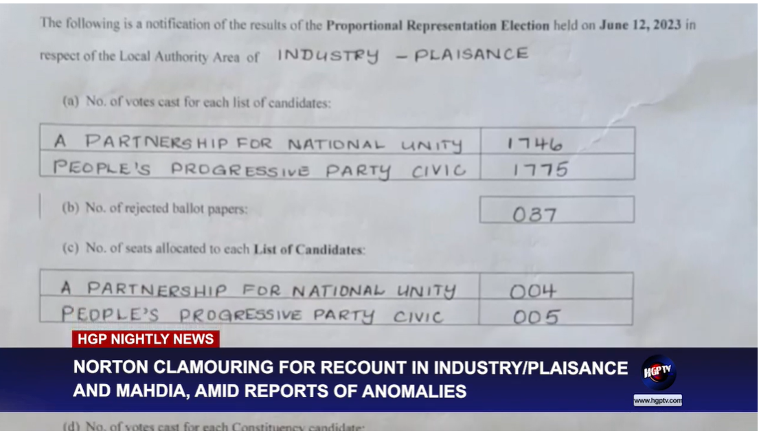 NORTON CLAMOURING FOR RECOUNT IN INDUSTRY PLAISANCE AND MAHDIA, AMID ...